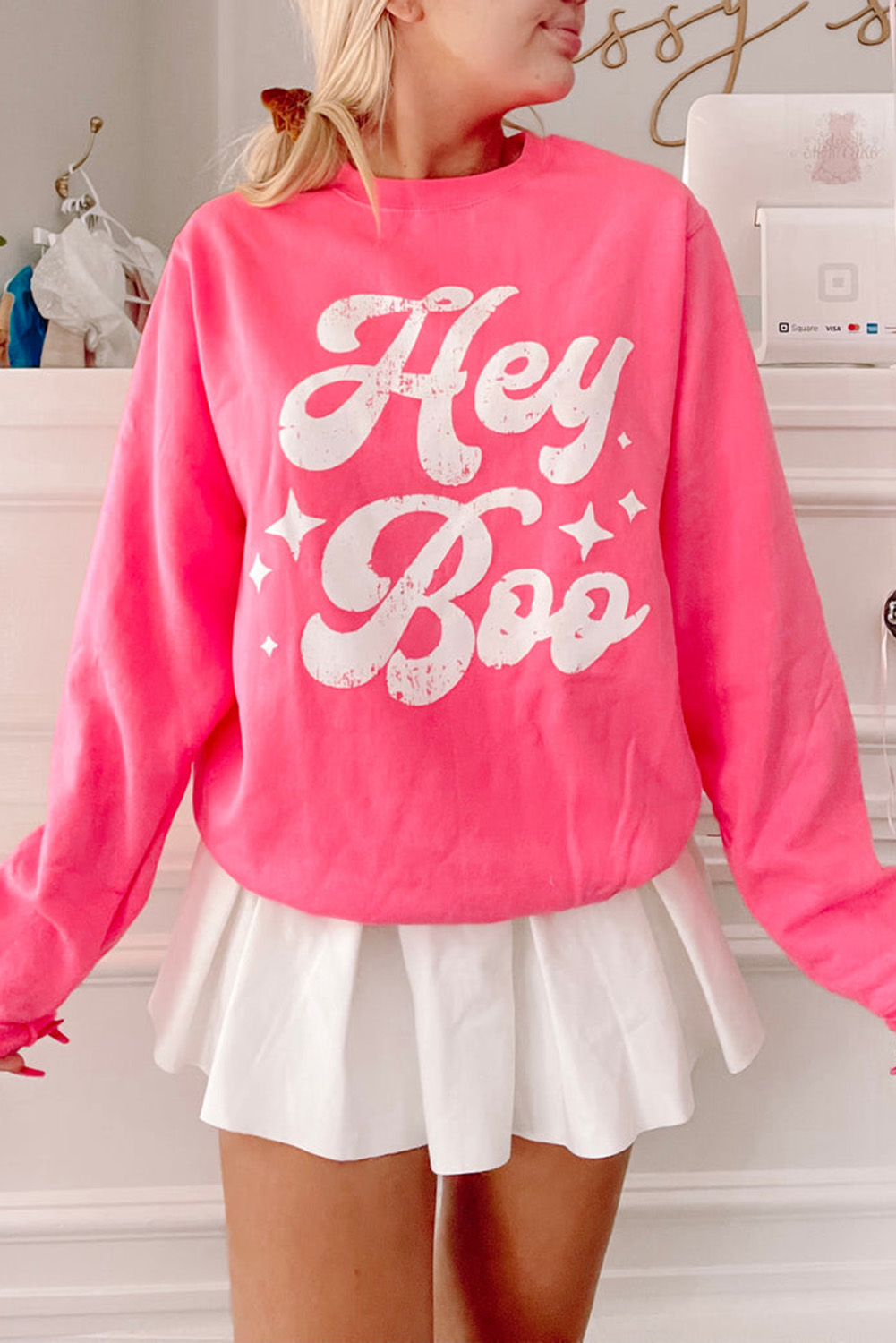 $6.69 Rose Hey Boo Crewneck Sweatshirt Wholesale