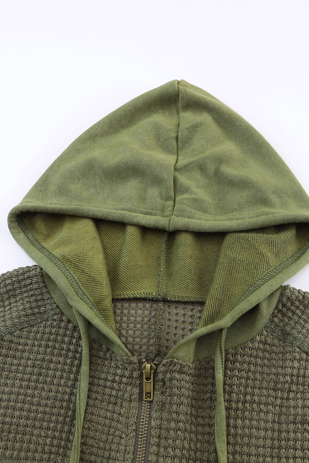 $11.8 Green Waffle Patchwork Vintage Washed Hooded Jacket Wholesale