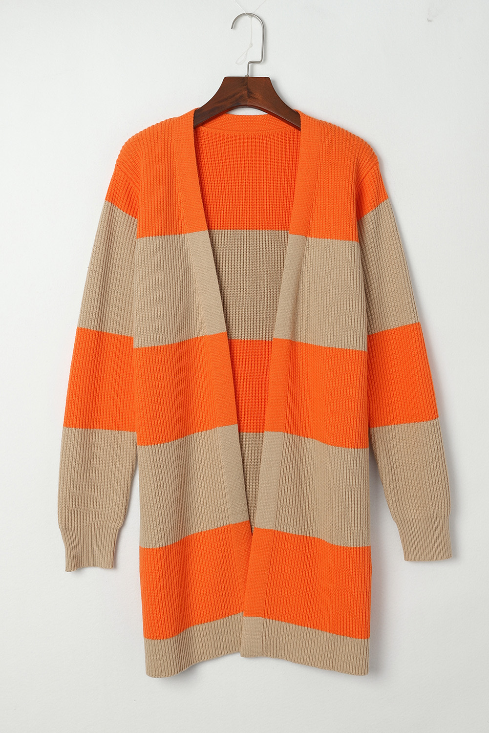 $12.4 Orange Colorblock Ribbed Knit Cardigan Wholesale