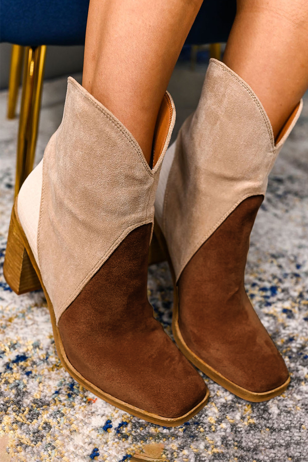 $12 Chestnut Colorblock Suede Heeled Ankle Booties Wholesale