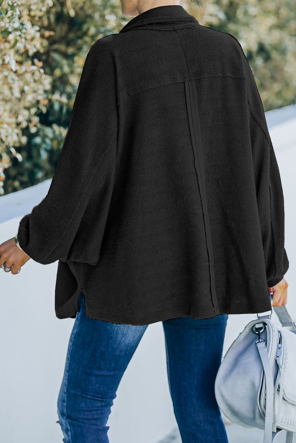 $11.8 Black Plus Size Long Sleeve Flap Pocket Henley Top Wholesale