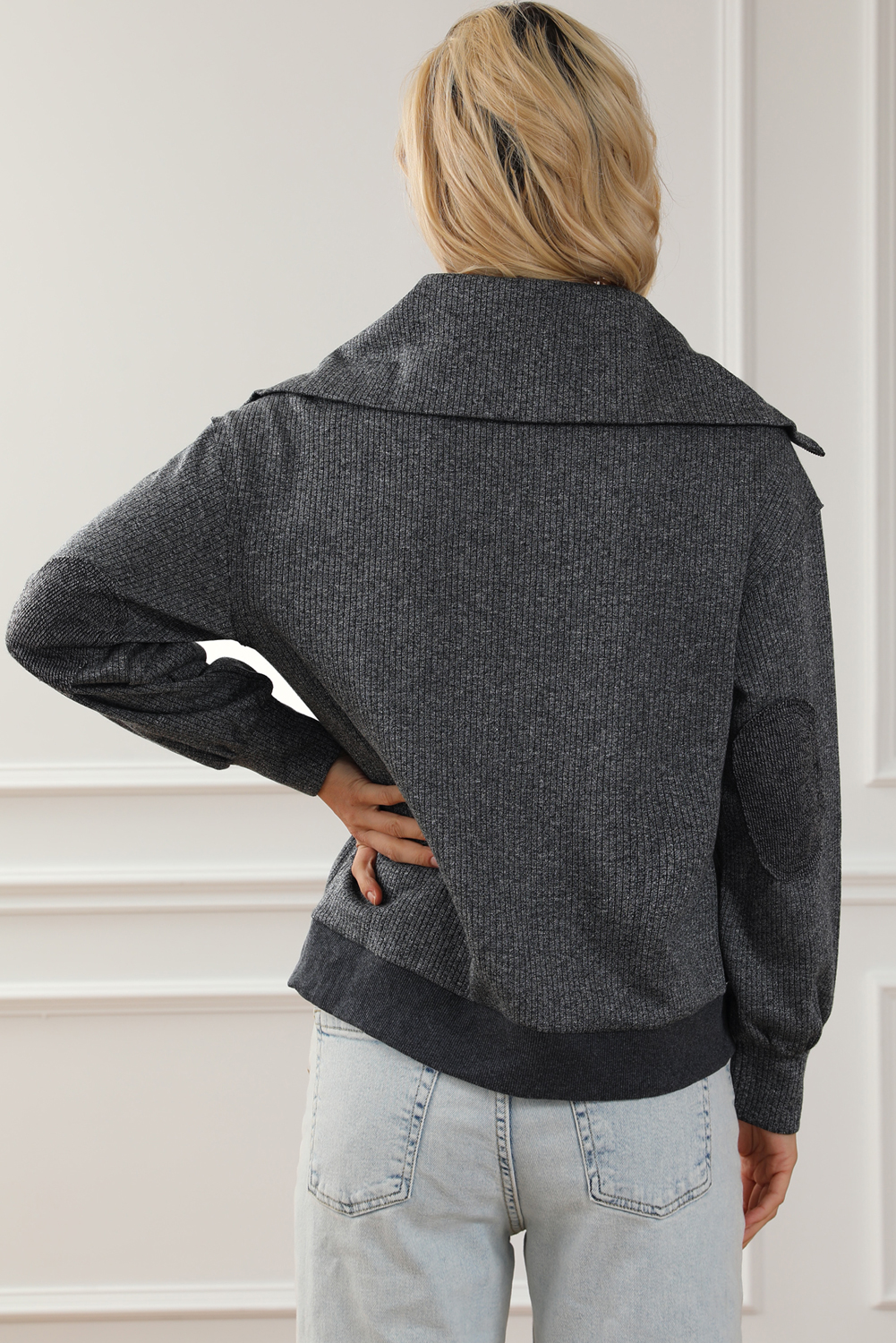 $10.6 Gray Zip Front Cape Knit Jacket Wholesale
