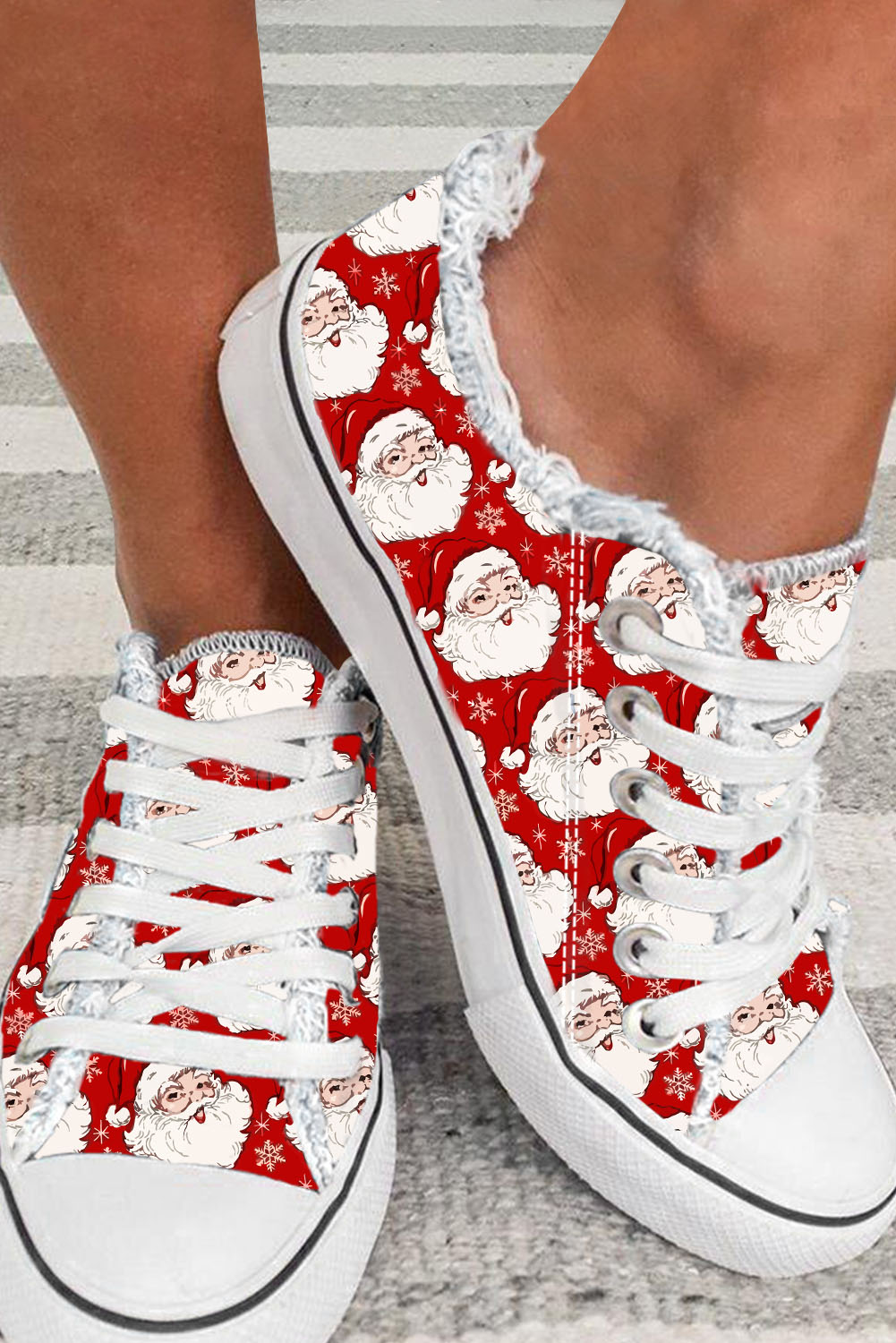 $7.1 Red Santa Claus Snowflake Print Flat Canvas Shoes Wholesale