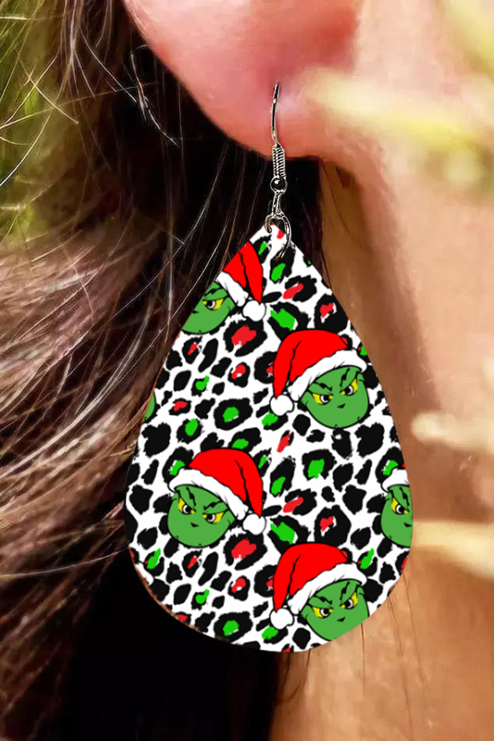 $1.11 Green Christmas Grinch Leopard Print Drop Earrings Wholesale