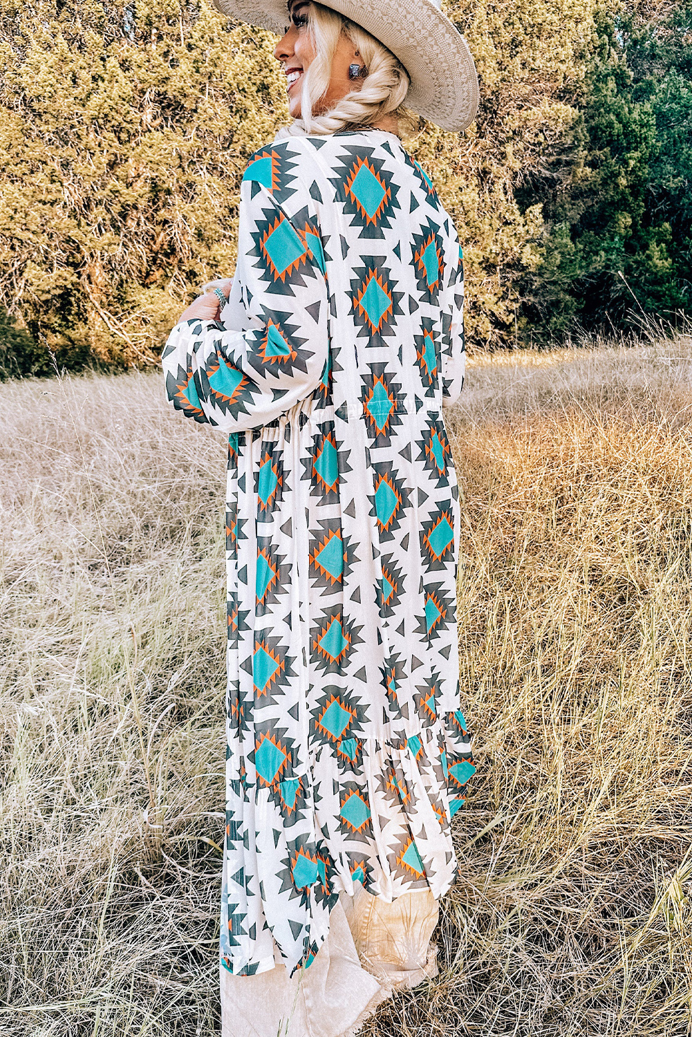 $10.54 White Western Aztec Print Duster Open Front Top Wholesale