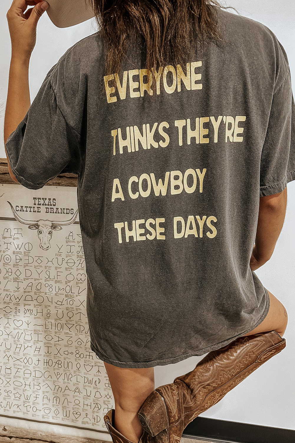 $8.98 Philippine Gray Everyone Thinks You’re A Cowboy Slogan Oversized ...