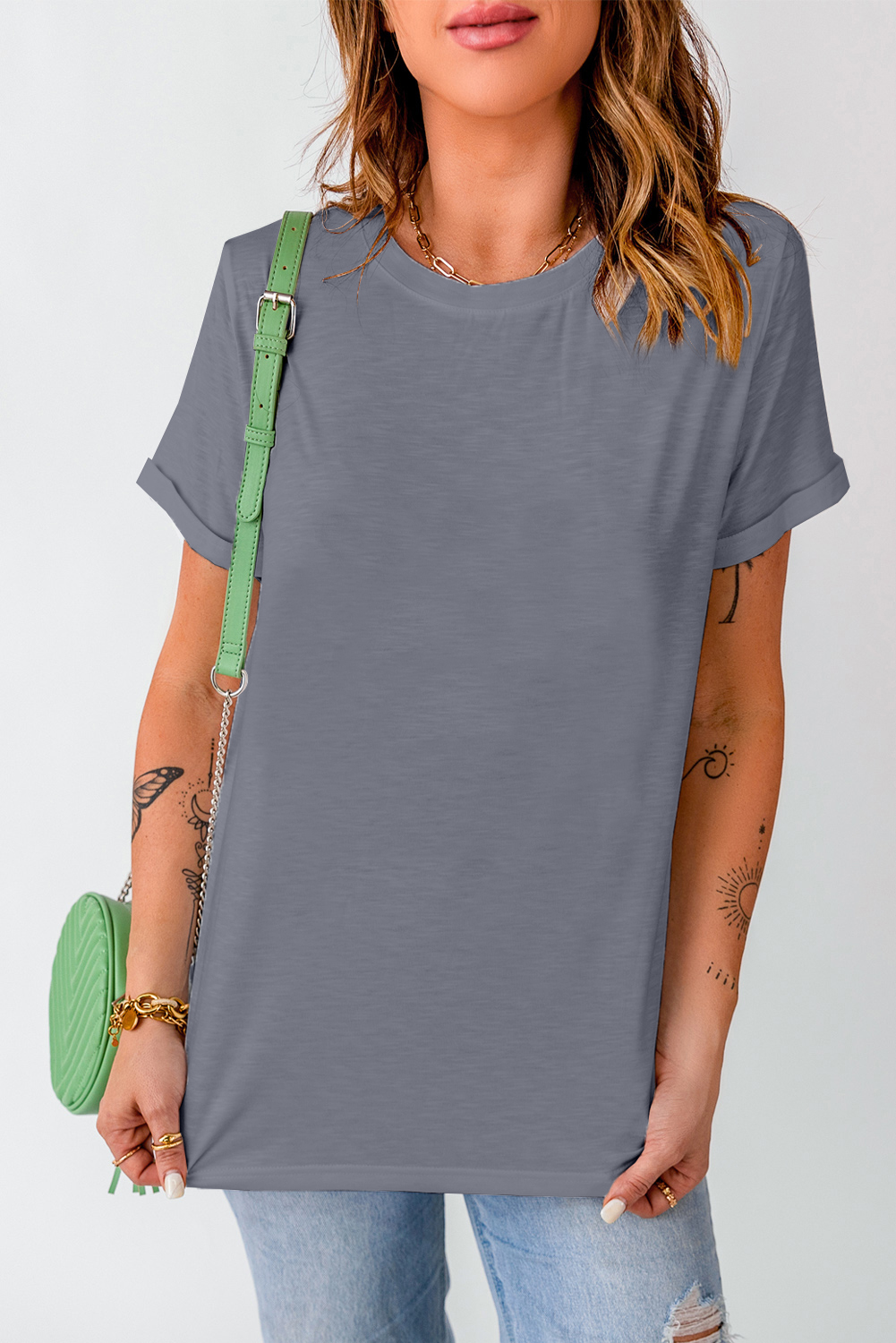 $3.98 Gray Solid Color Crew Neck Tee Wholesale