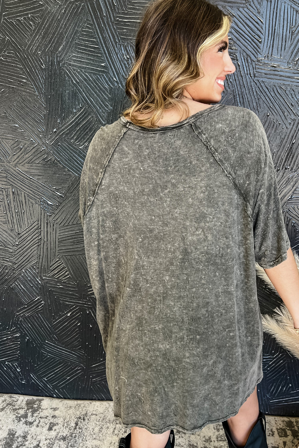 $8.29 Philippine Gray Wild West Mineral Wash Exposed Seam Oversized T ...