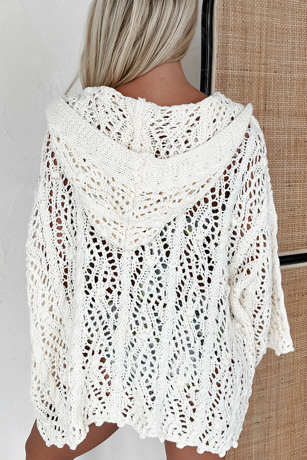 $11 White Fashion Open Knit Hooded Beach Cover Up Wholesale