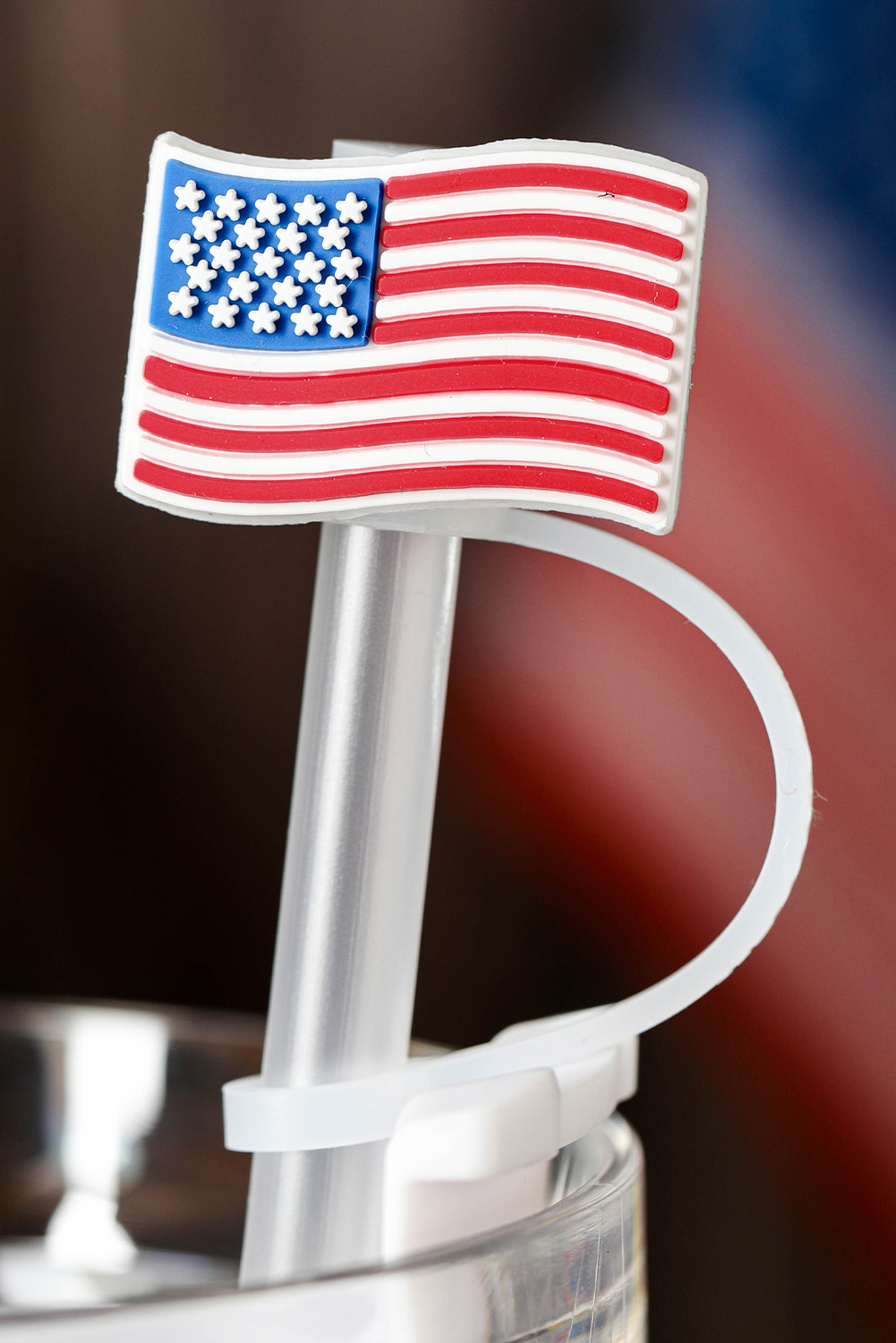 $0.89 White American Flag Print PVC Soft Plastic Straw Lid Wholesale