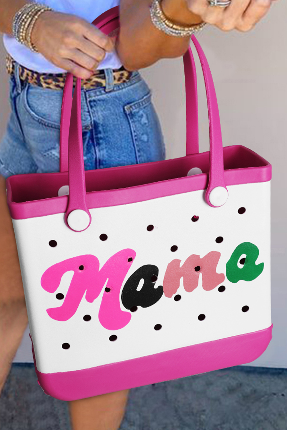 $13.85 Rose Red mama Print Self-assembly Straps Hollowed EVA Beach Bag ...