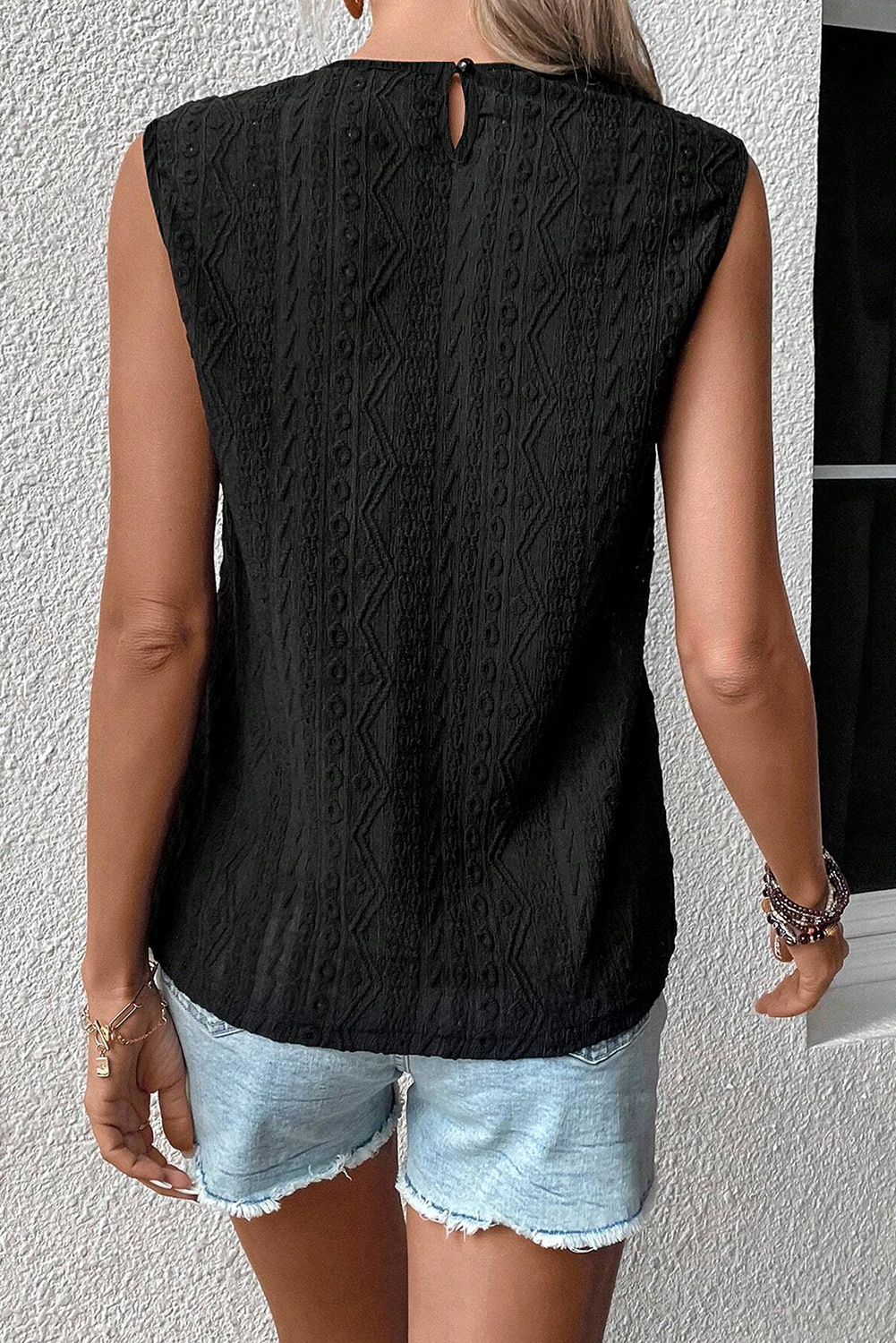 $5.53 Black Guipure Lace Crochet Keyhole Back Tank Top Wholesale