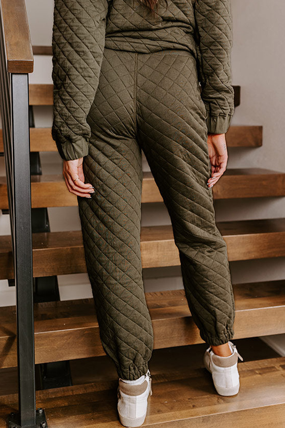 $12.98 Moss Green Quilted Quarter Zip Kangaroo Pocket Top Jogger Pants ...