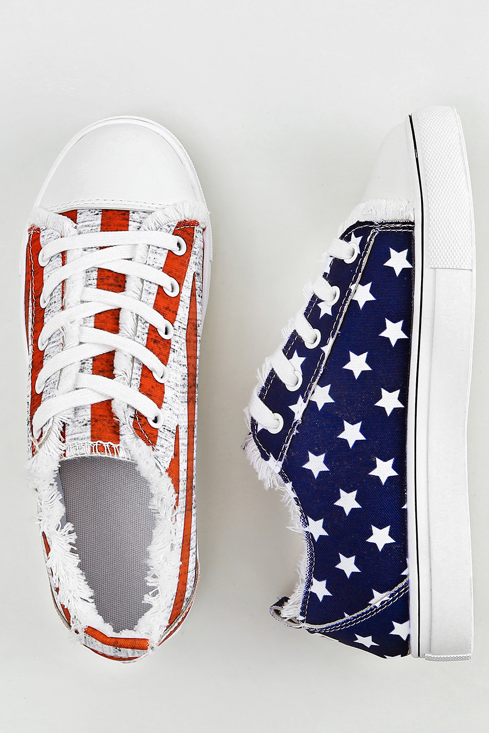$7.98 Blue American Flag Lace-up Canvas Flat Shoes Wholesale
