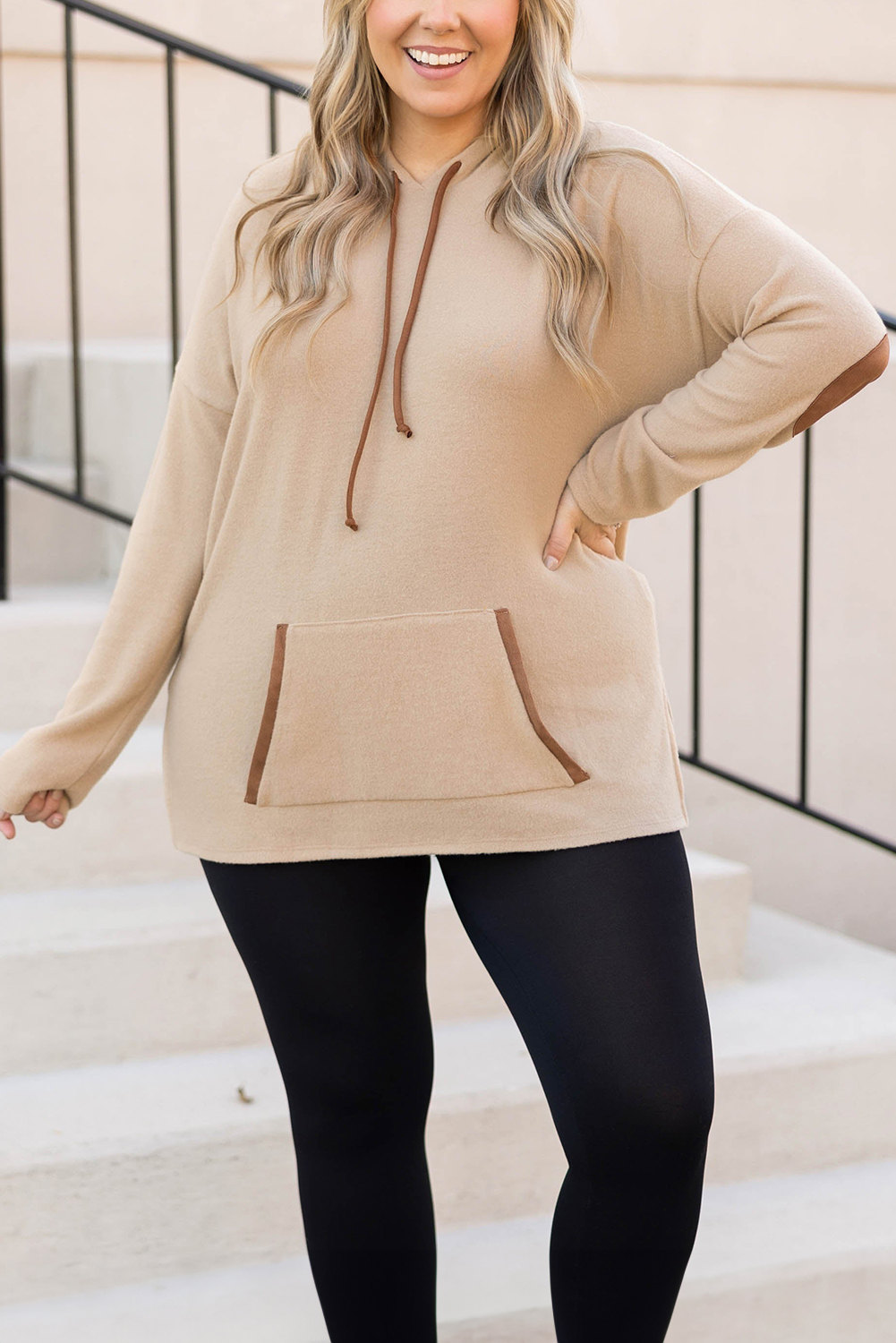 $9.29 Parchment Two Tone Contrast Kangaroo Pocket Plus Size Hoodie ...