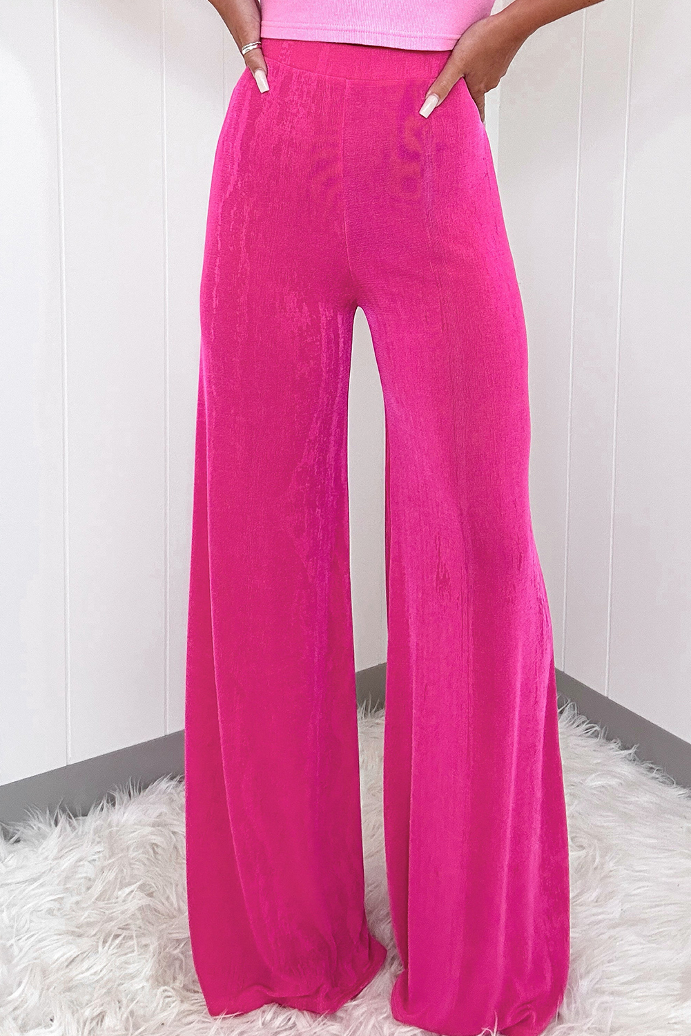 $7.89 Rose Red Solid High Waist Wide Leg Velvet Pants Wholesale