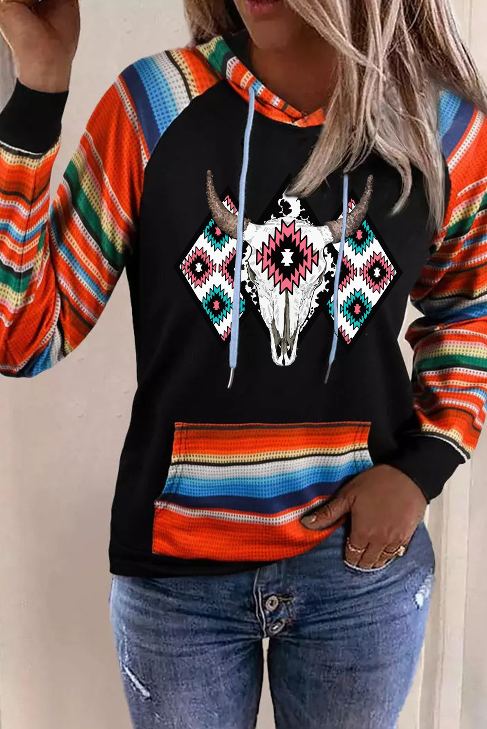 $10.65 Multicolor Western Steer Head Aztec Serape Patchwork Pocketed ...