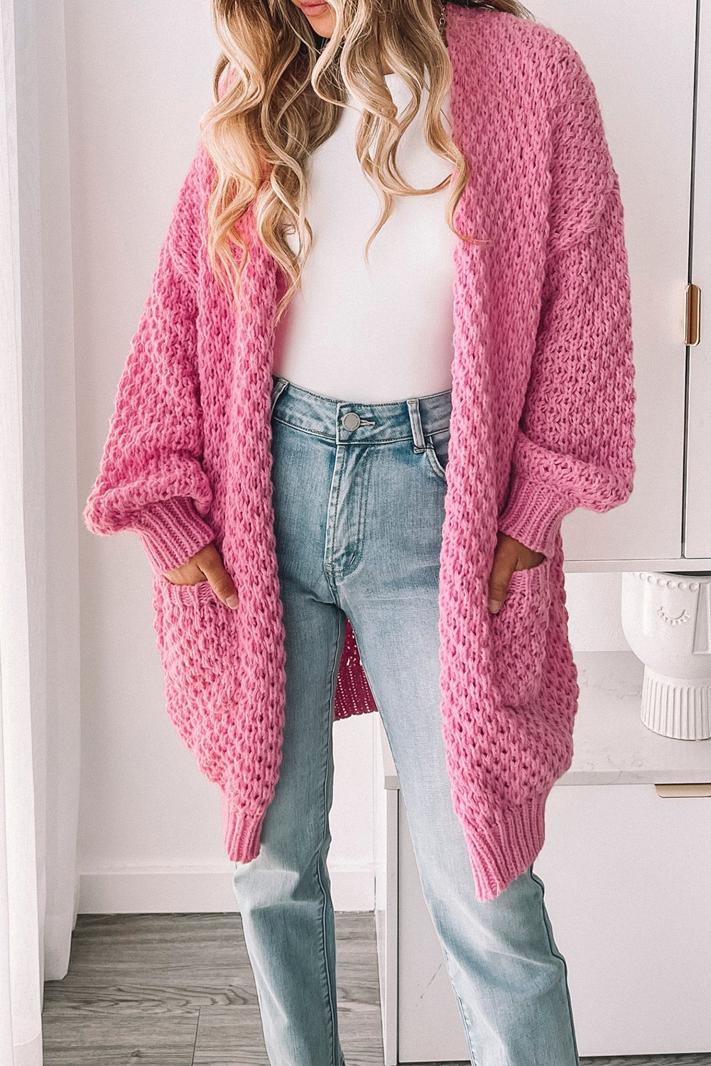 $10.29 Bonbon Drop Shoulder Open Front Cardigan with Pocket Wholesale
