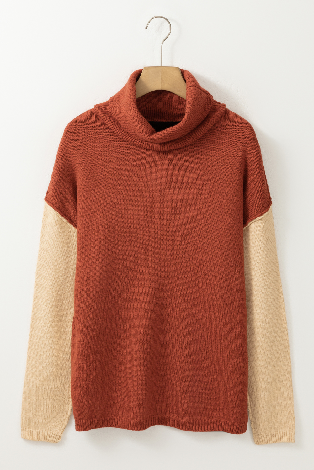 $11.75 Clay Red Color Block Turtle Neck Drop Shoulder Knit Sweater ...