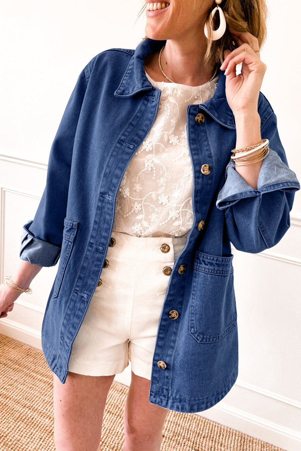$15.82 Ashleigh Blue Slit Buttons Pocketed Denim Jacket Wholesale