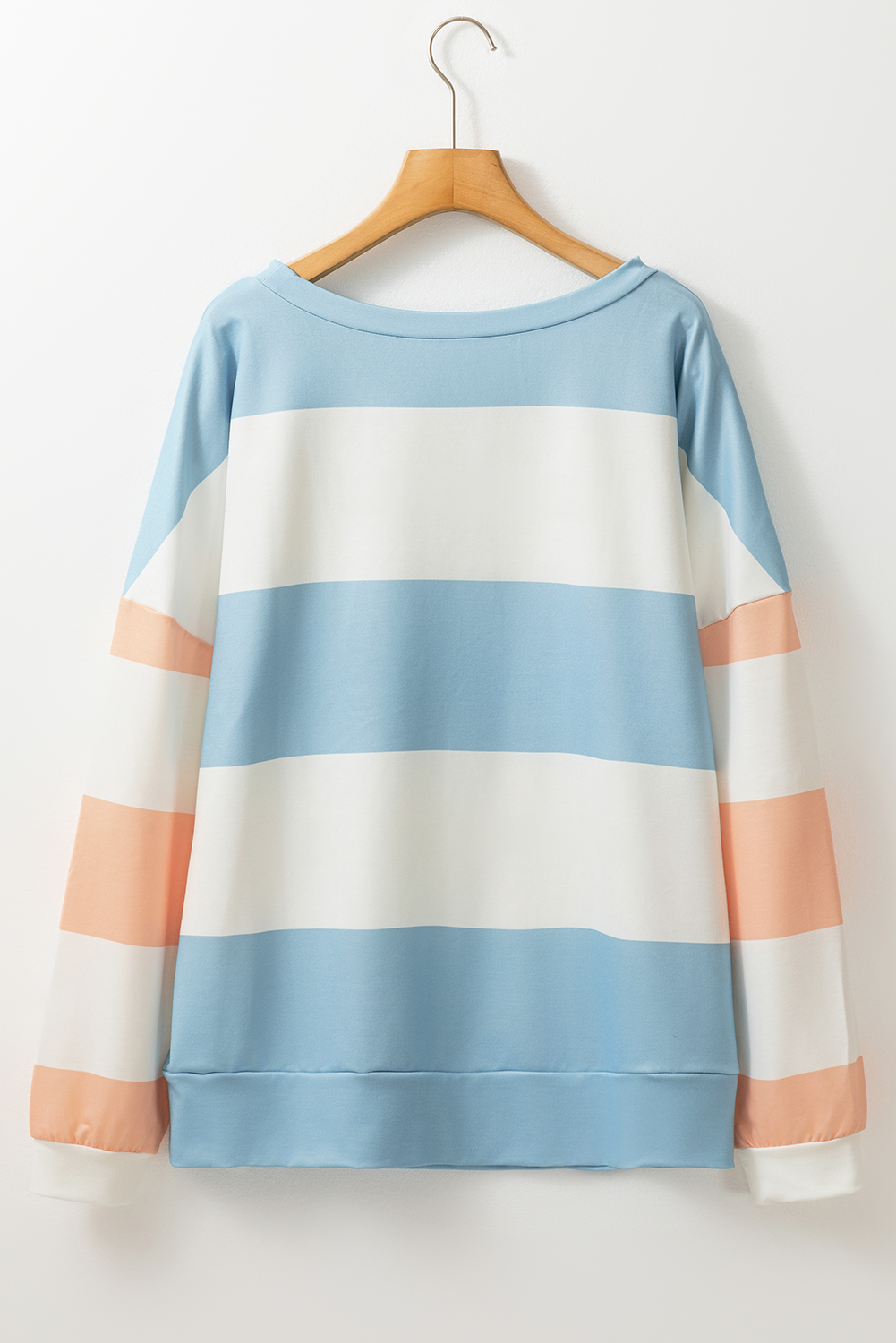 $4.85 Light Blue Colorblock Striped Drop Shoulder Long Sleeve Top Wholesale