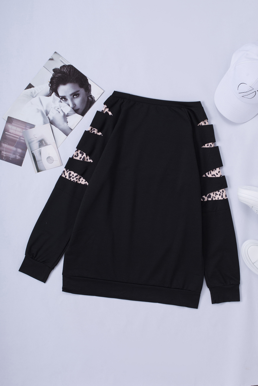 $6.5 Leopard Insert Black Sweatshirt Wholesale