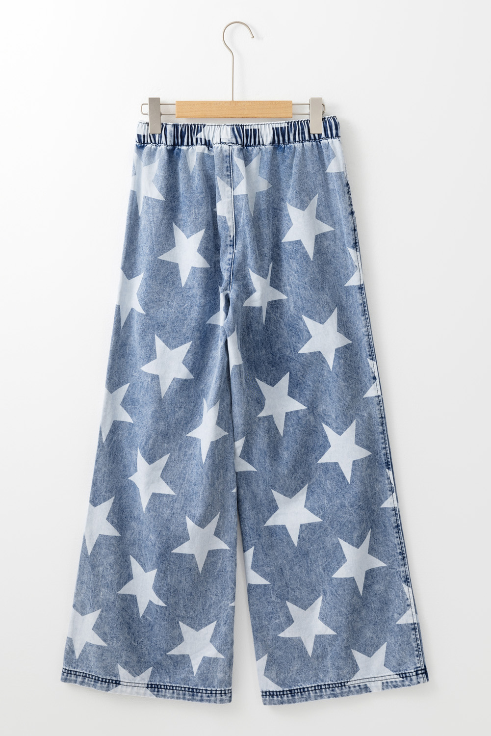 $11.6 Light Blue Star Print Light Wash Drawstring High Waist Wide Leg ...