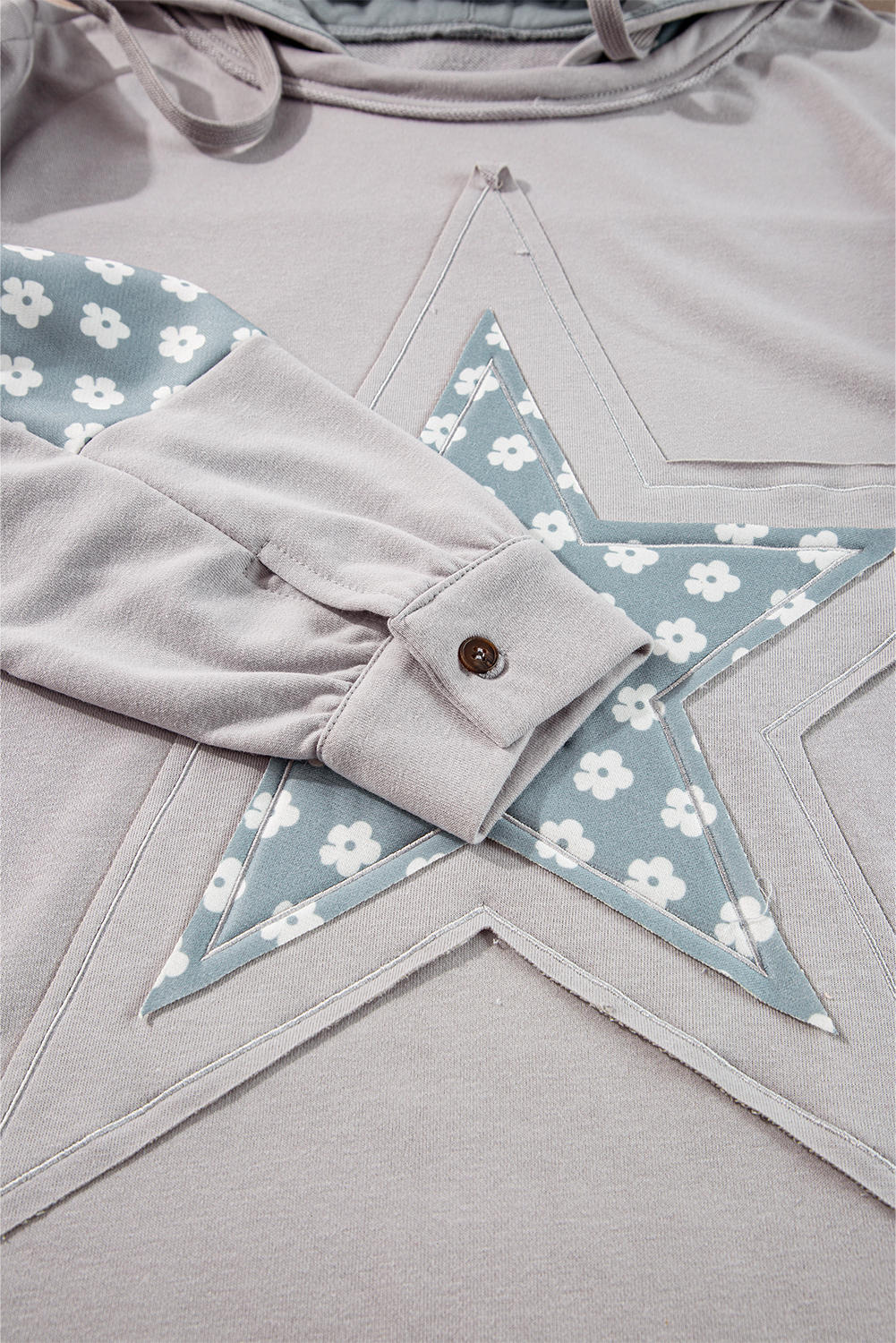 $13.65 Beau Blue Floral Patchwork Star Pattern Drawstring Hoodie Wholesale