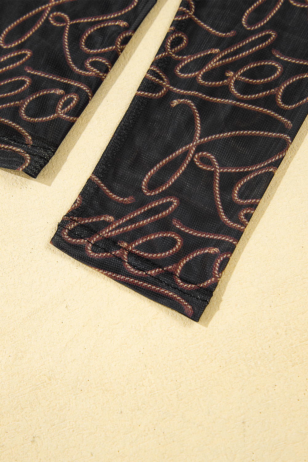 $3.1 Black Western Rodeo Printed Mock Neck Long Sleeve Mesh Top Wholesale