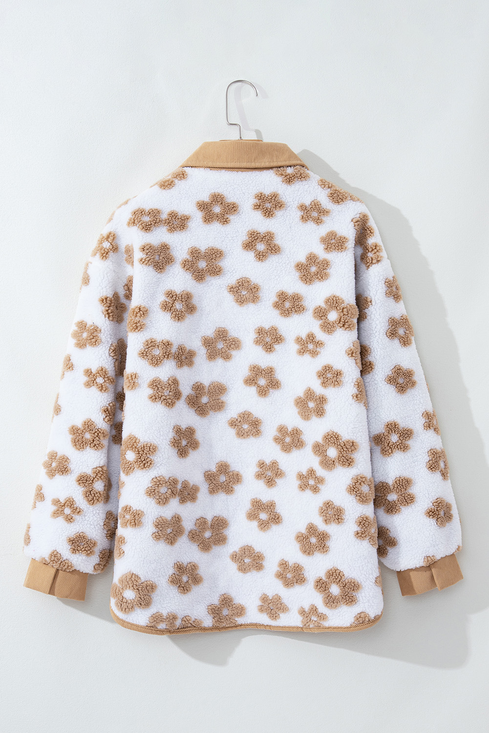 $13.85 Light French Beige Cute Flower Pattern Button Up Fleece Jacket ...