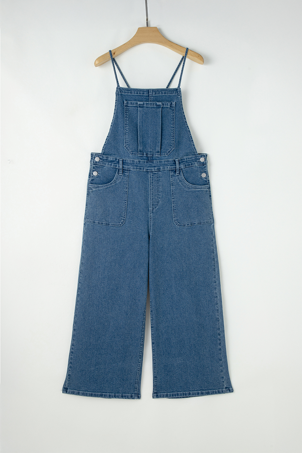 $14.1 Dusk Blue Adjustable Tie Straps Cropped Wide Leg Denim Overalls ...