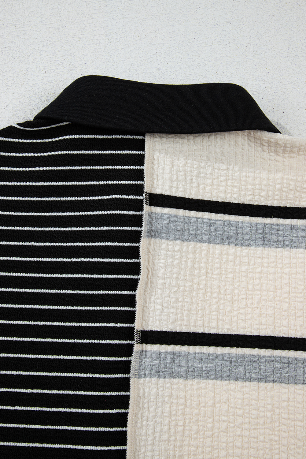 $12.1 Black Stripe Colorblock Knit Henley Collar Shift Long Sleeve Mini ...