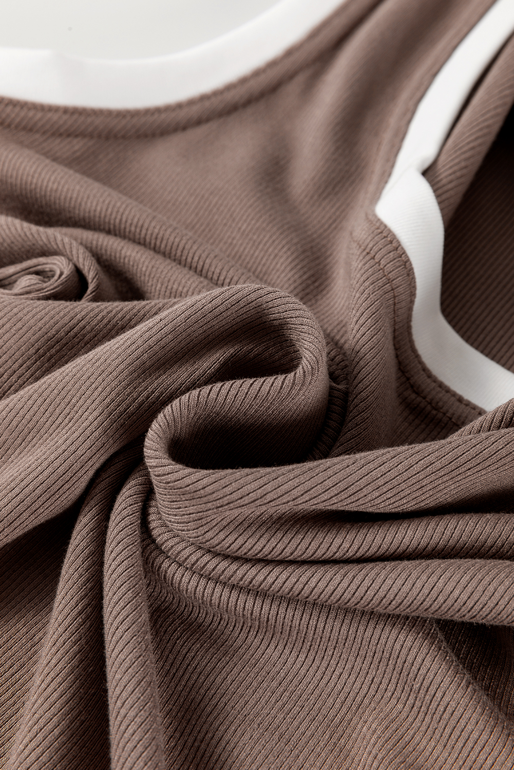 $4.05 Smoke Gray Ribbed Knit Colorblock Edge U Neck Slim Fit Tank Top ...