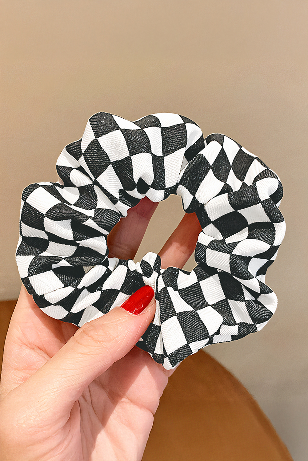 $0.98 Black Checkerboard Pattern Cloth Hair Scrunchie Wholesale