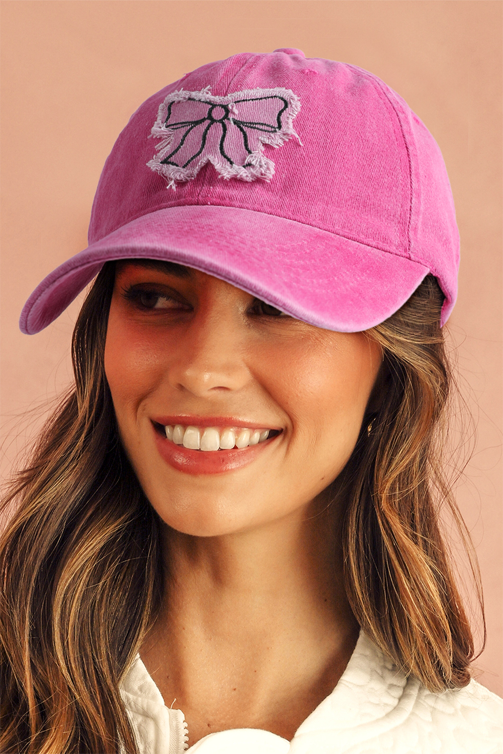 $2.98 Rose Red Bow Knot Patchwork Washed Adjustable Baseball Cap Wholesale