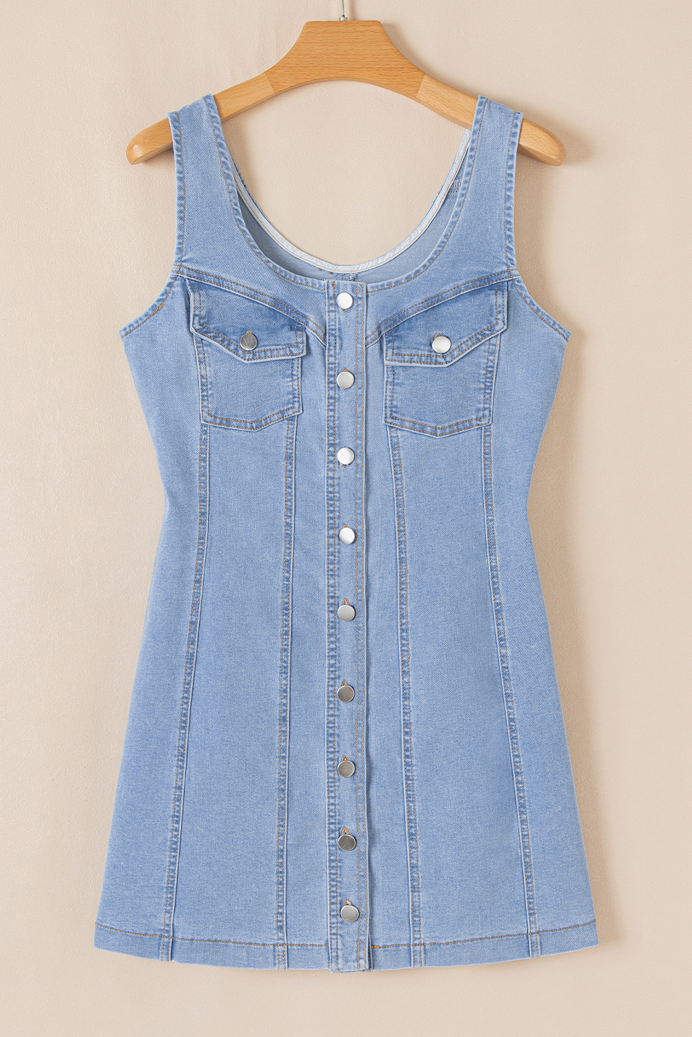 $12.3 Beau Blue Light Wash Denim Buttoned Front Chest Pockets ...