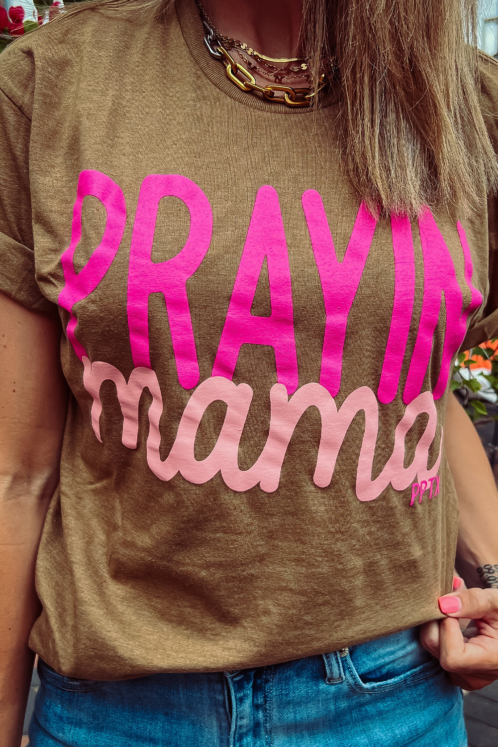 $4.59 Elmwood Prayin Mama Crew Neck Graphic Tee Wholesale
