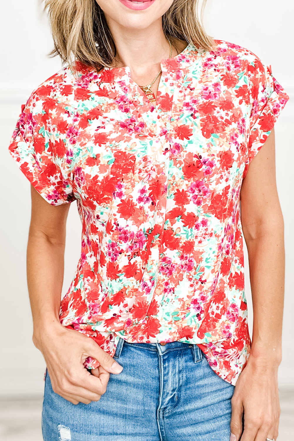 $5.29 Red Carnation Lizzy Dolman Short Sleeve Top Wholesale