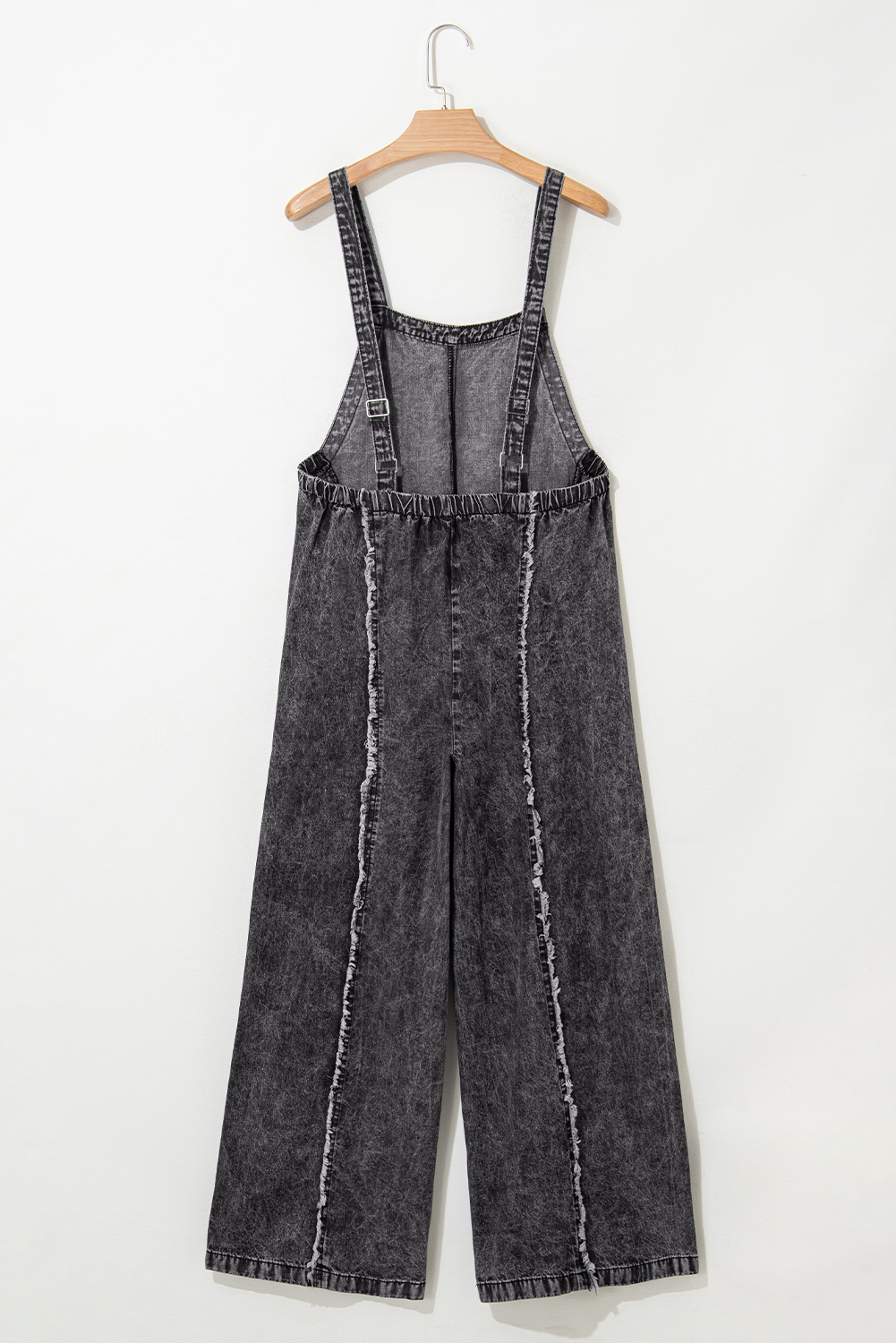 $13.7 Dark Grey Light Wash Frayed Exposed Seam Wide Leg Denim Overall ...