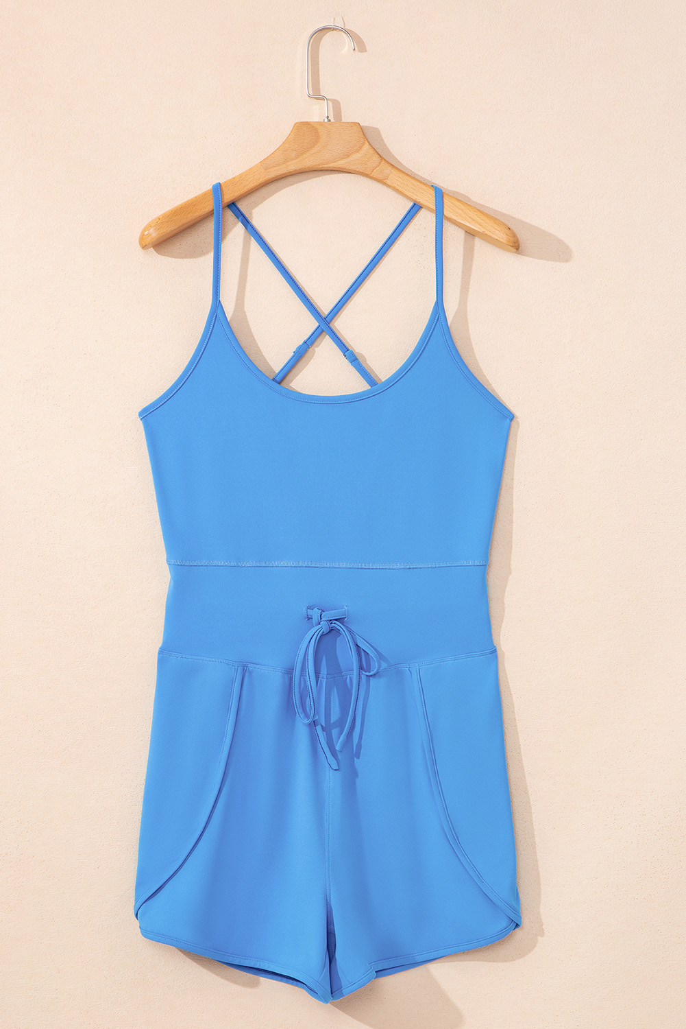 $5.55 Blue Crossed Spaghetti Straps Drawstring Waist Sporty Romper ...