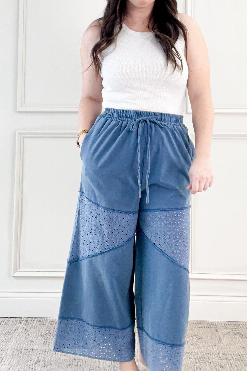 $11.85 Ashleigh Blue Hollow Out Embroidered Patchwork Plus Size Wide ...