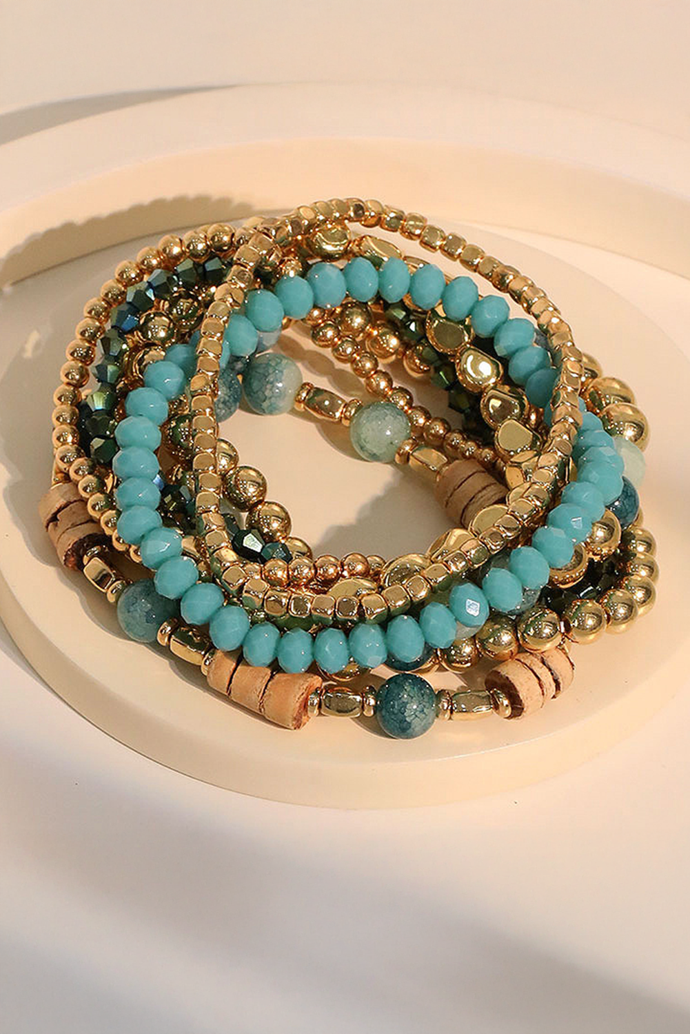 $3.2 Gold Boho Beaded Multi Layer Elastic Bracelet Set Wholesale