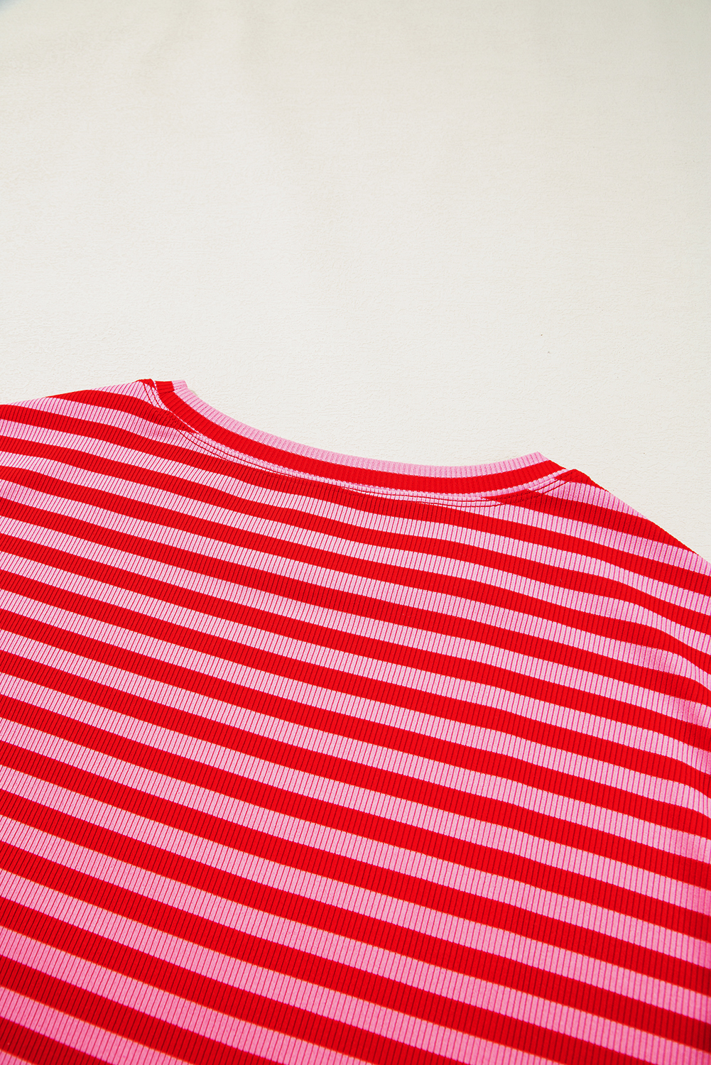 $4.05 Red Stripe Ribbed Cap Sleeve Round Neck T Shirt Wholesale