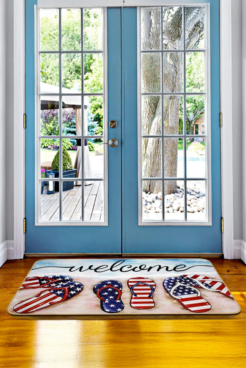 $0.75 Dark Blue Welcome American Flag Slipper Print Entryway Mat Wholesale