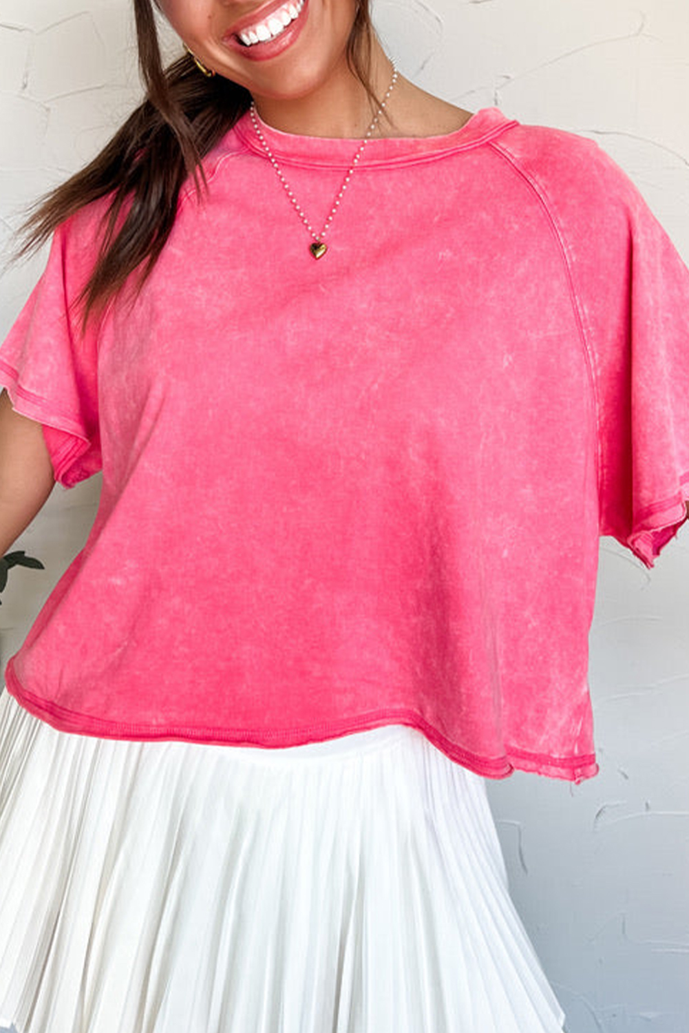 $8.49 Sachet Pink Acid Wash Raglan Boxy Fit Tee Wholesale