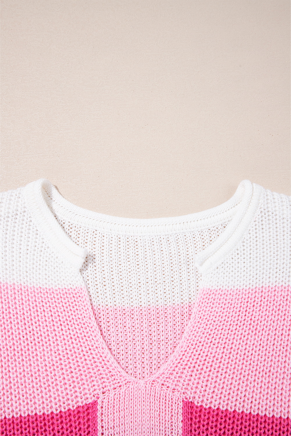 $6.7 Pink Color Block Notch V Neck Sweater T Shirt Wholesale