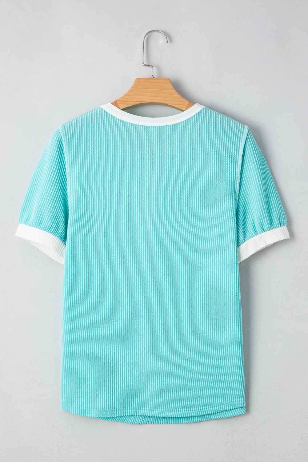 $4.7 Turquoise Corded Colorblock Buttons Henley T Shirt Wholesale