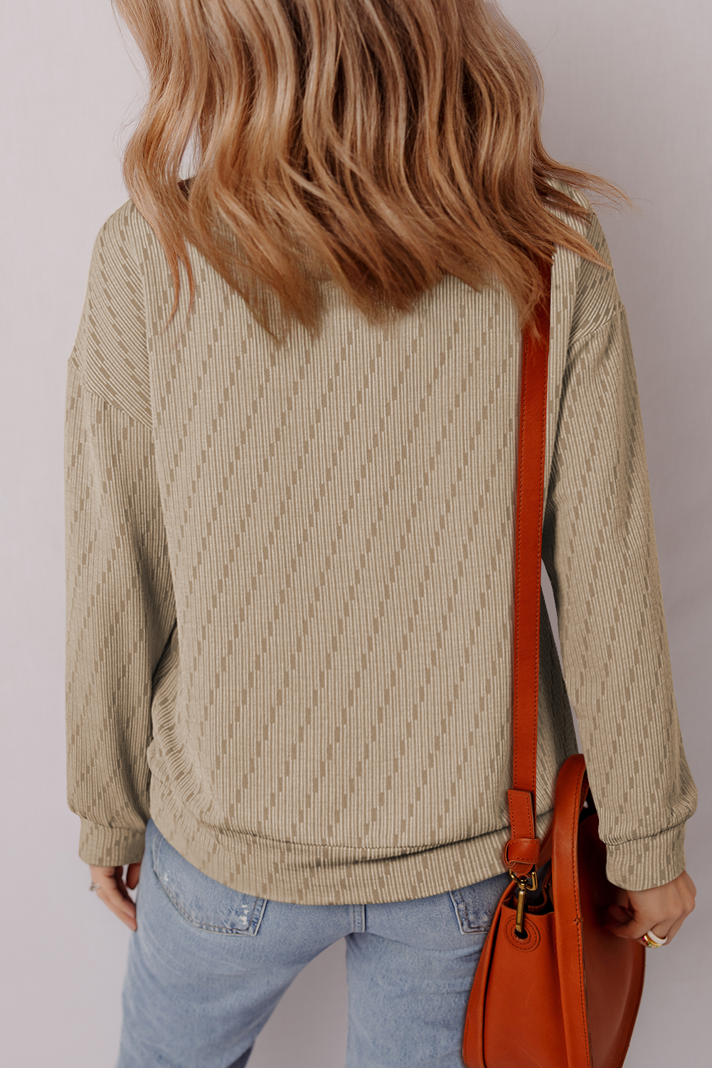 $5.15 Straw Yellow Solid Color Textured Long Sleeve Top Wholesale