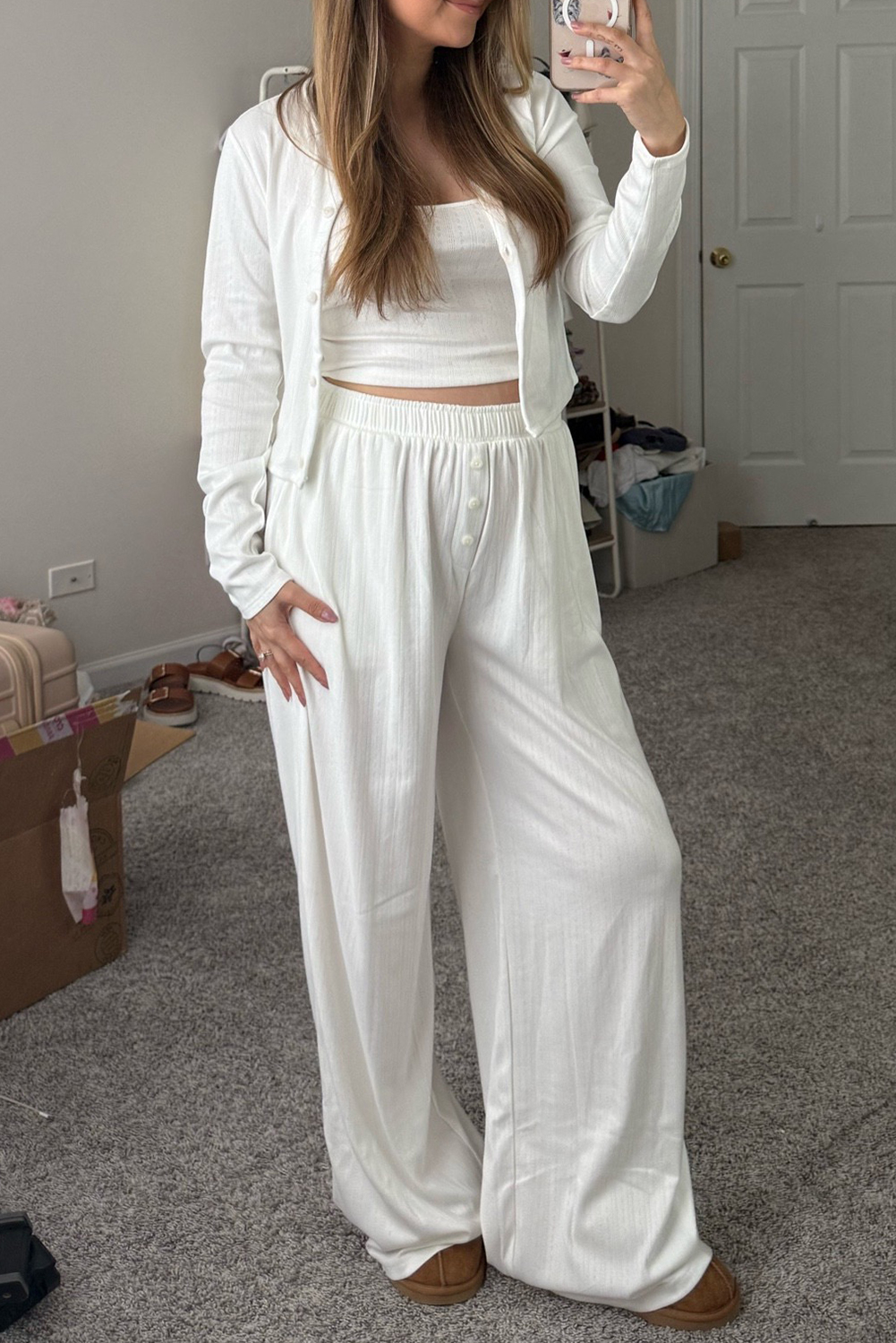 $14.84 White 3-Piece Textured Knit Cozy Lounge Set Wholesale