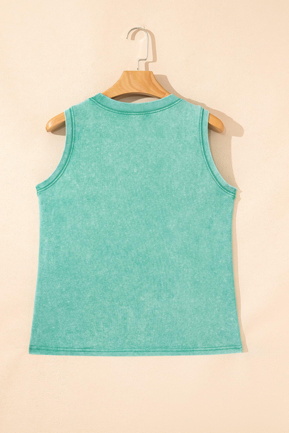 $6.4 Sea Green Mineral Wash Patched Chest Pocket Casual Tank Top Wholesale